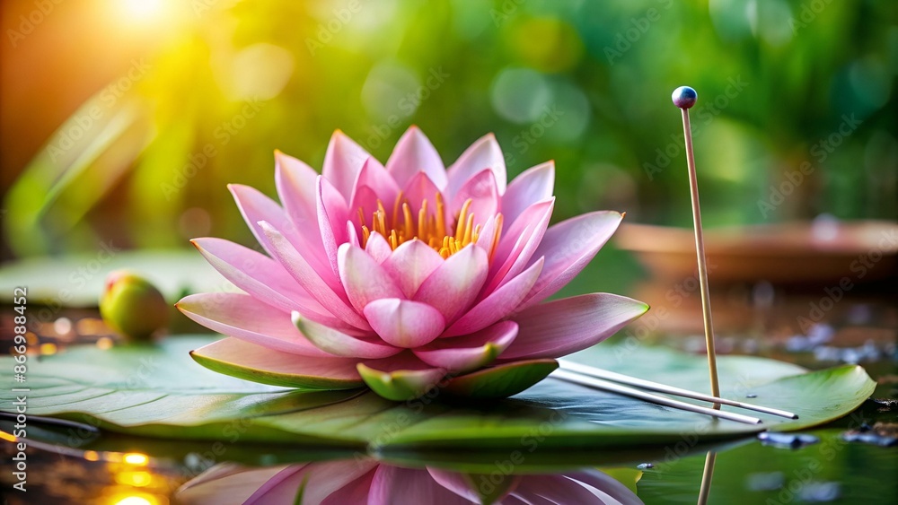 Acupuncture needle and lotus flower. Alternative medicine logo, sign ...