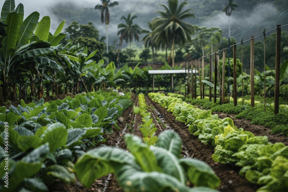 Display sustainable growing techniques in an organic farm environment ...