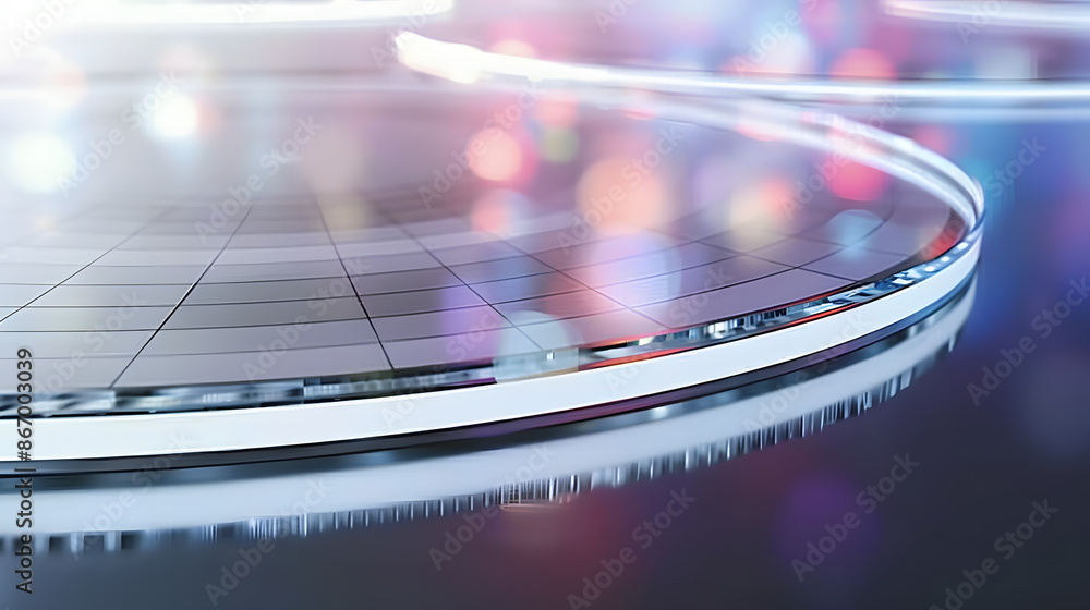 Closeup image of a silicon wafer used in semiconductor manufacturing ...