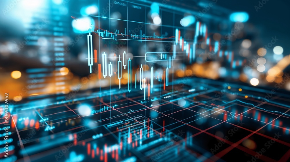 A detailed stock market chart with candlestick patterns and technical ...