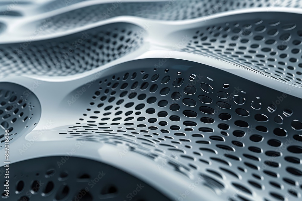 Abstract background of futuristic, parametric silver metal structure ...