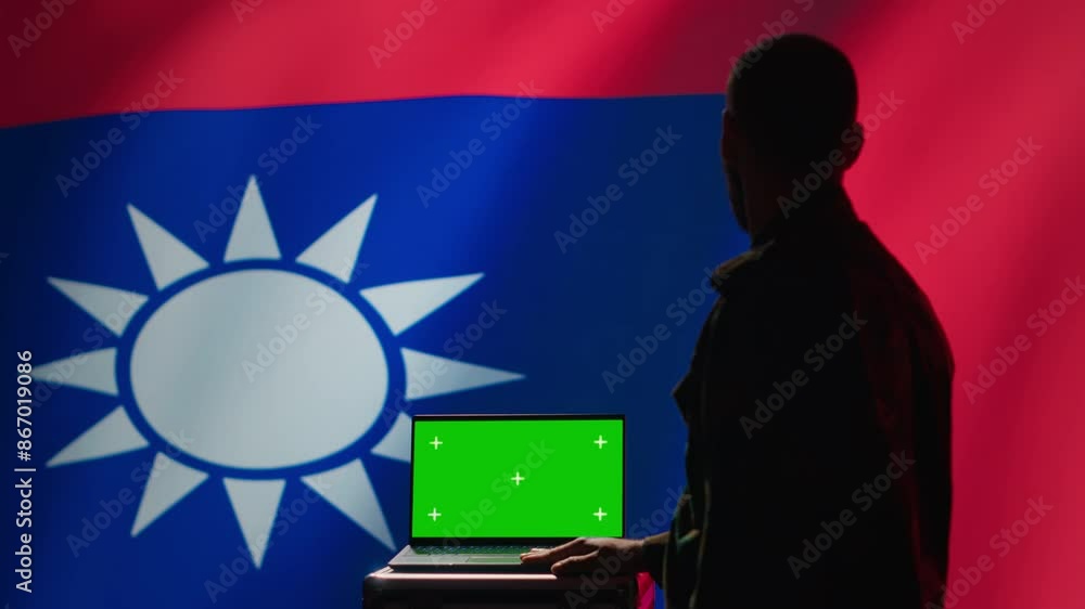 Taiwan liberation insurgent using radar on green screen laptop to ...