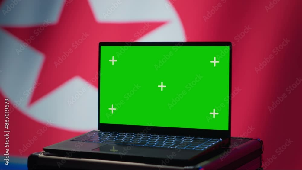 North Korea soldier using radar on green screen laptop to detect ...