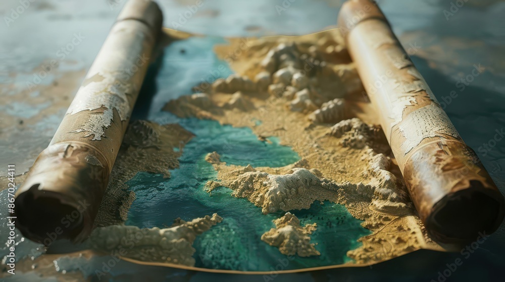 ancient scroll unrolling to reveal a 3d holographic map of the promised ...