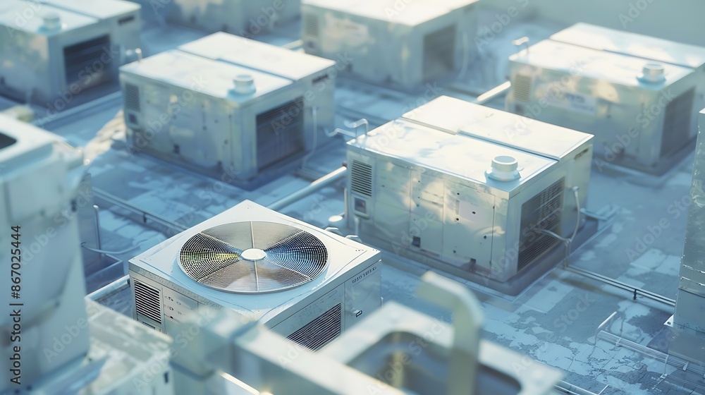 High-definition image of air conditioning units on the roof of an ...
