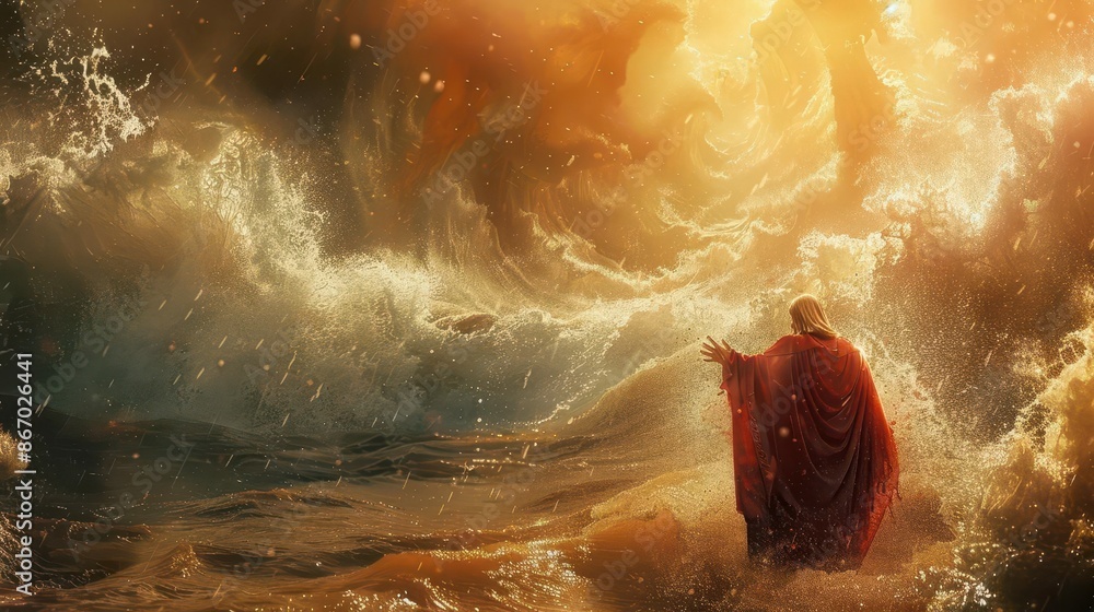 biblical epic moses parting the red sea with divine power dramatic ...