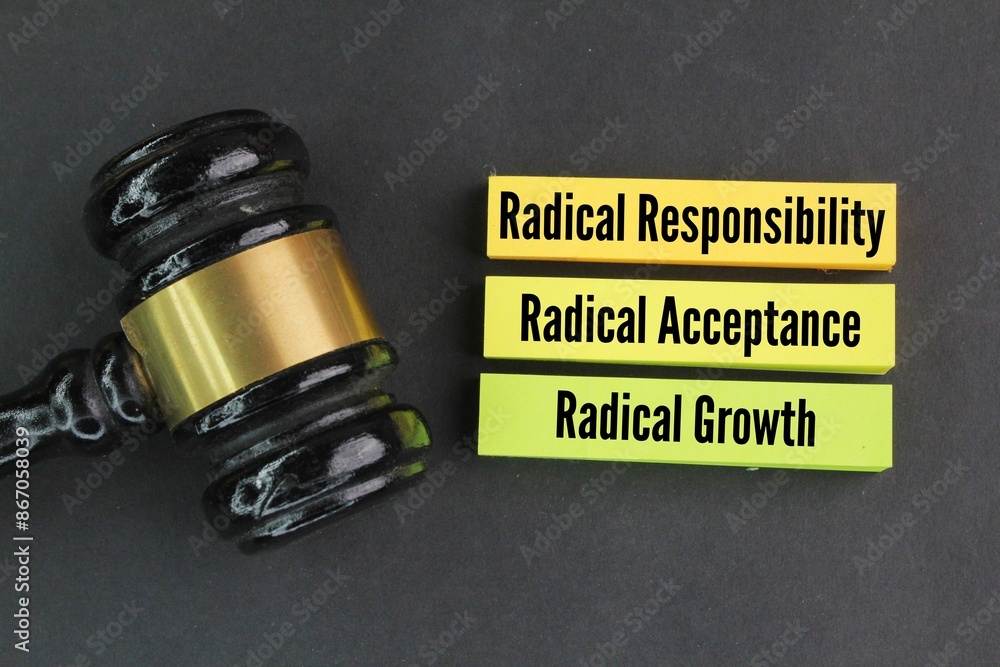 judge's hammer and colored paper with the words radical responsibility ...