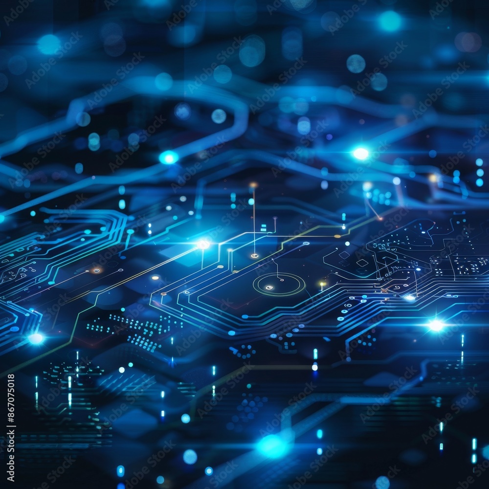 Blue Technology Background with High-Tech Concept, Internet Network ...