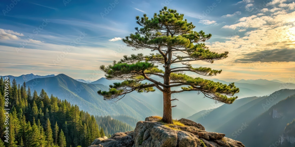 Big pine tree standing tall on a high mountain, pine, tree, tall ...