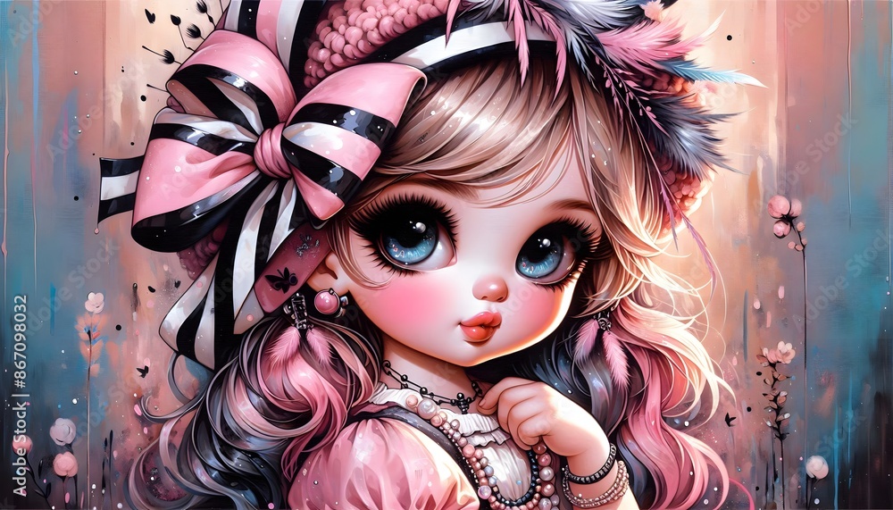 ilustración infantil, niña, chibi, animé, kawaii, ojos expresivos ...