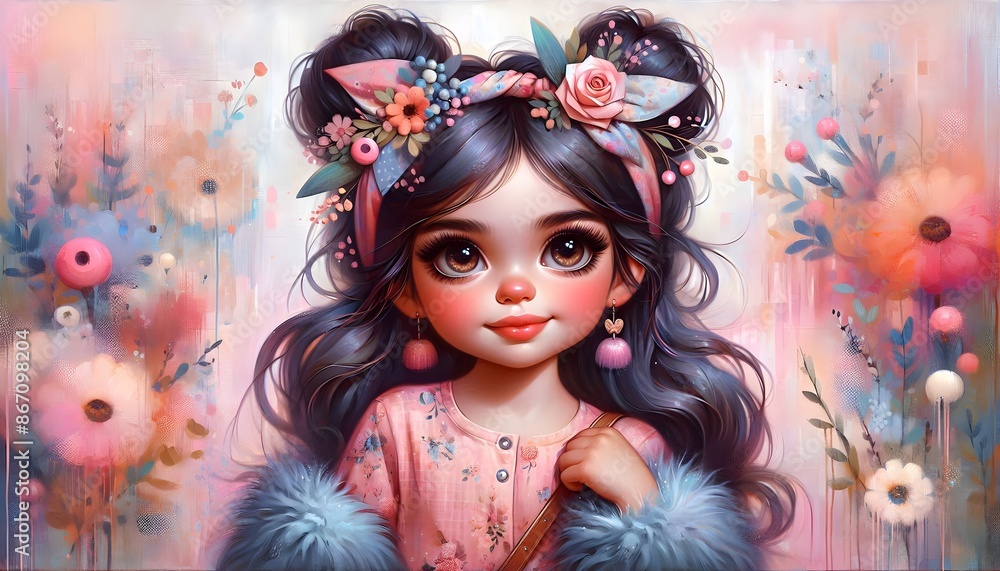 ilustración infantil, niña, chibi, animé, kawaii, ojos expresivos ...