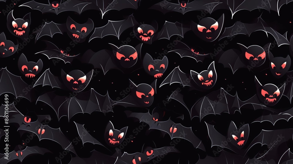 Vampire bats and coffins pattern, Halloween elements, cartoon ...