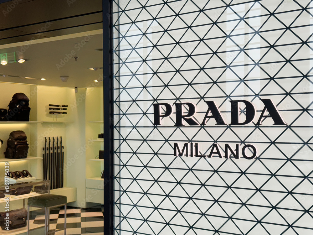 Shanghai,China-June 8th 2024:Prada store sign and brand logo Stock ...