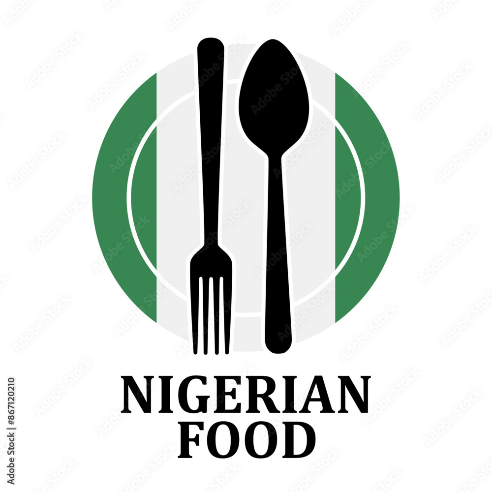 Nigerian Restaurant food logo. Flag symbol with plate spoon and fork ...