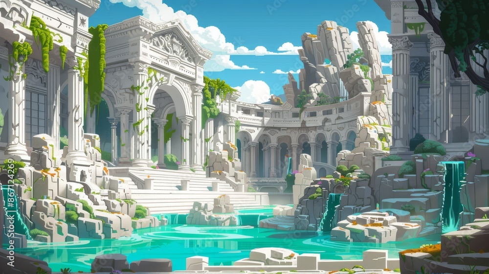 ภาพประกอบสต็อก Pixel art game level background, 8 bit, landscape ...