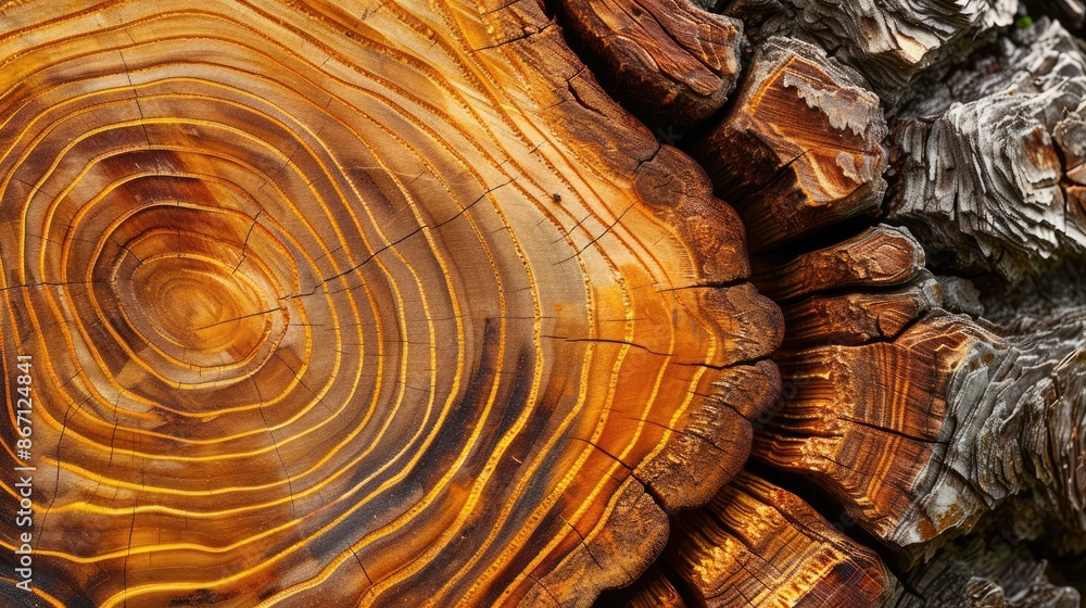 Growth rings on a yew tree trunk, highlighting the unique and intricate ...