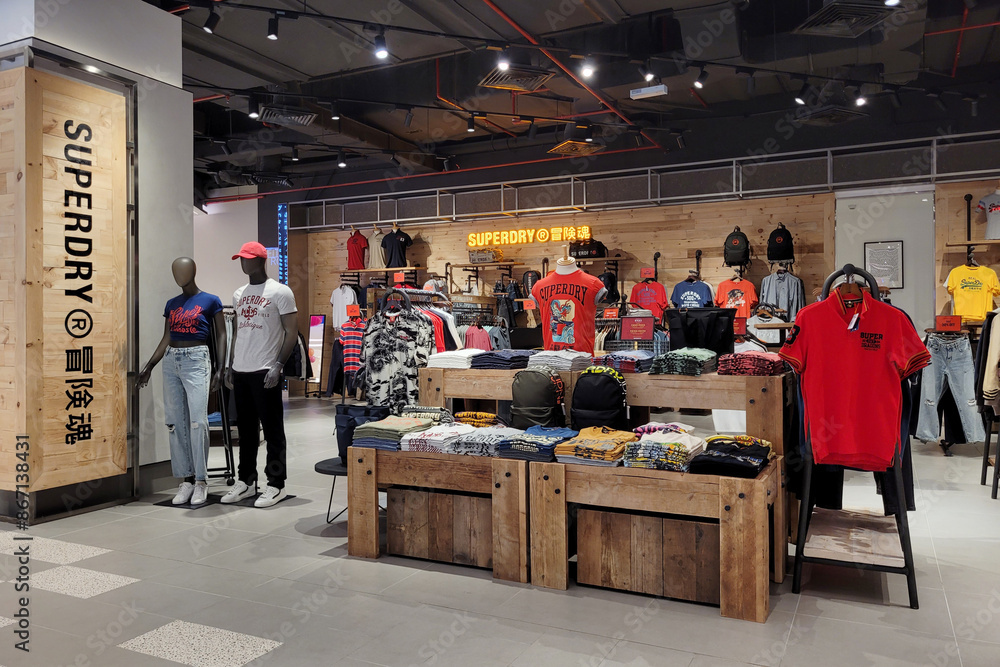 KL, MALAYSIA - 13 FEB 2024: Interior view of Superdry fashion clothing ...