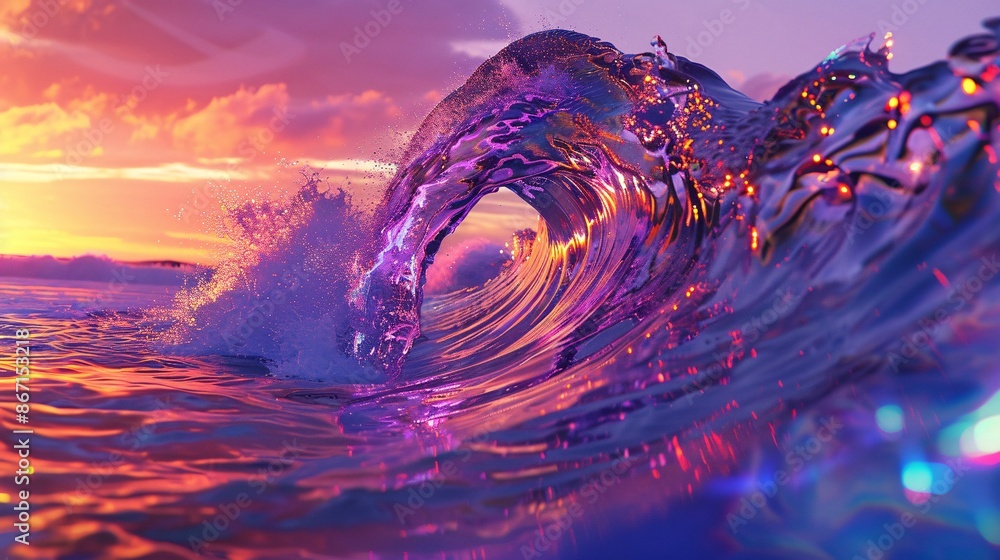 Dream Surfer Surf a colossal wave sculpted from liquid chrome, bathed ...