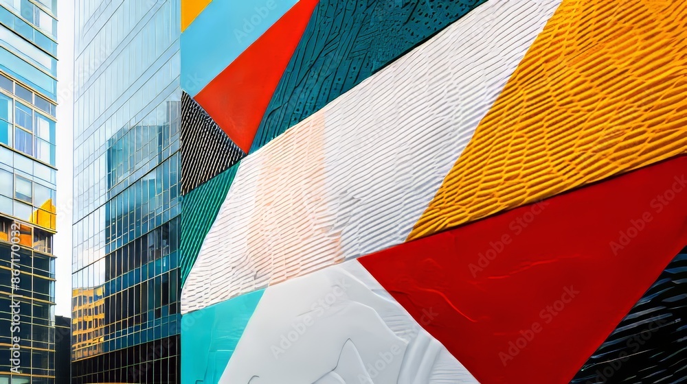 Modern cityscape with new art installations, vibrant murals and ...