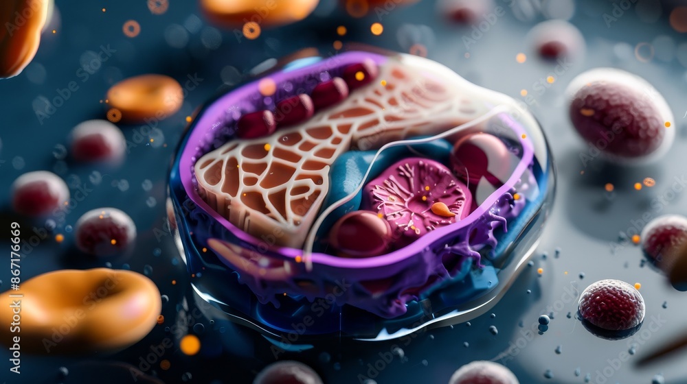 Detailed diagram of a eukaryotic cell, showing the nucleus, endoplasmic ...
