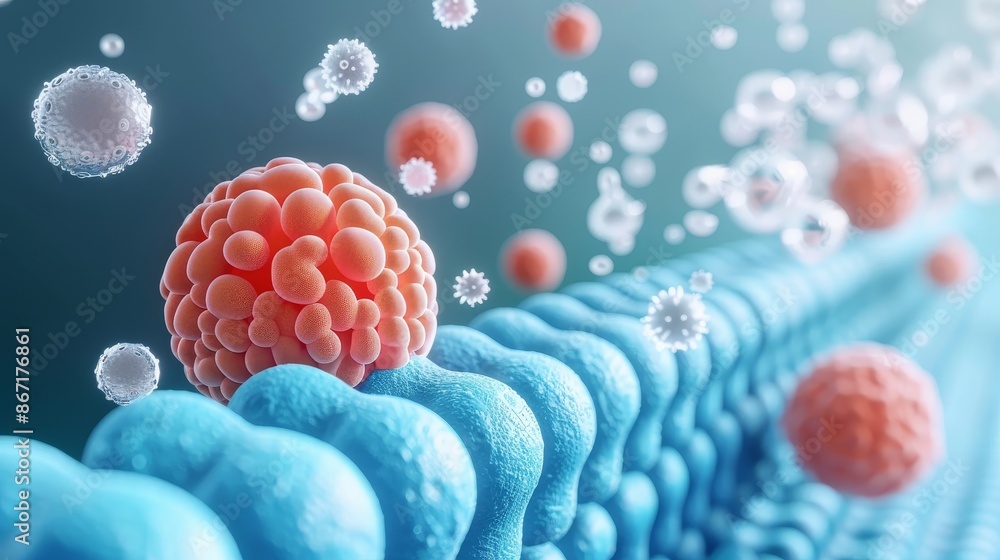 Detailed illustration of membrane transport processes, showing ...