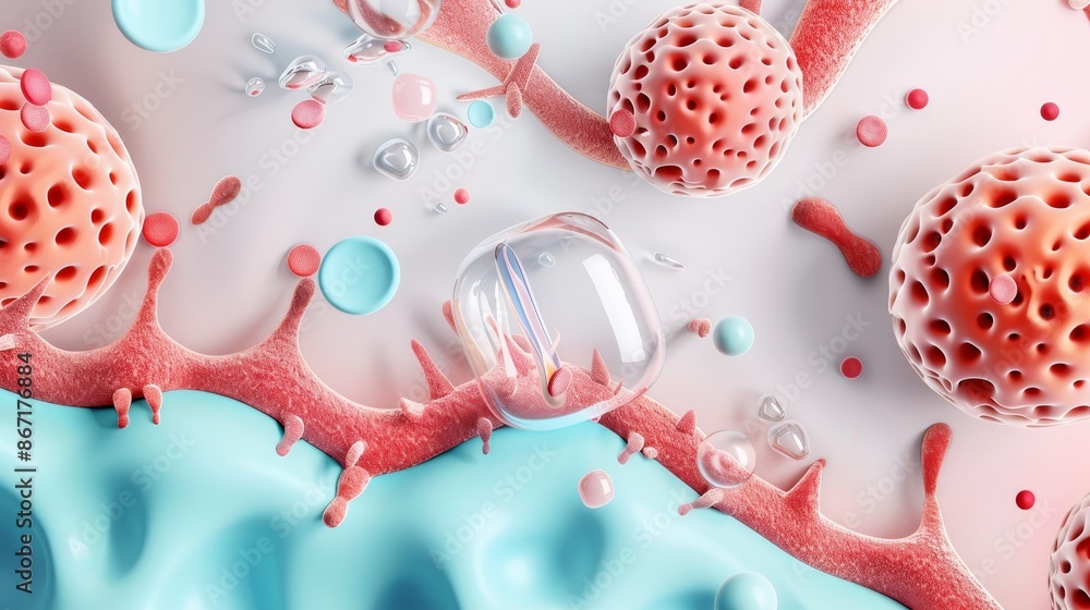 Detailed illustration of membrane transport processes, showing ...