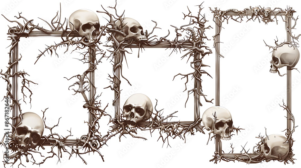 3 frames in a dark fantasy gothic style vector illustration with a ...