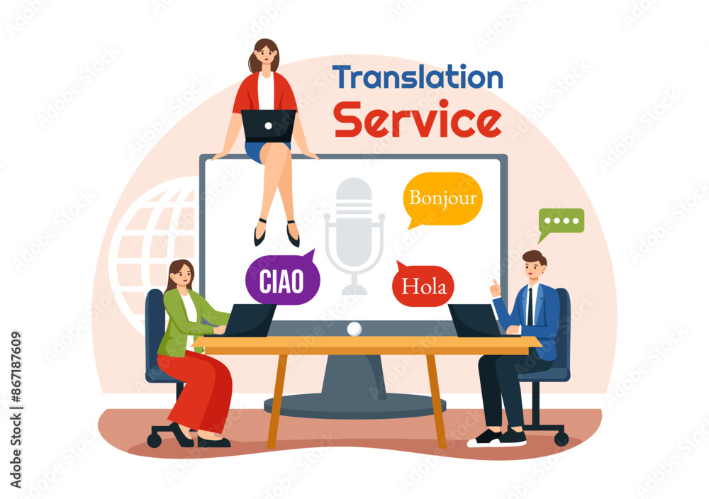 Translator Service Vector Illustration With Language Translation For Various Countries And