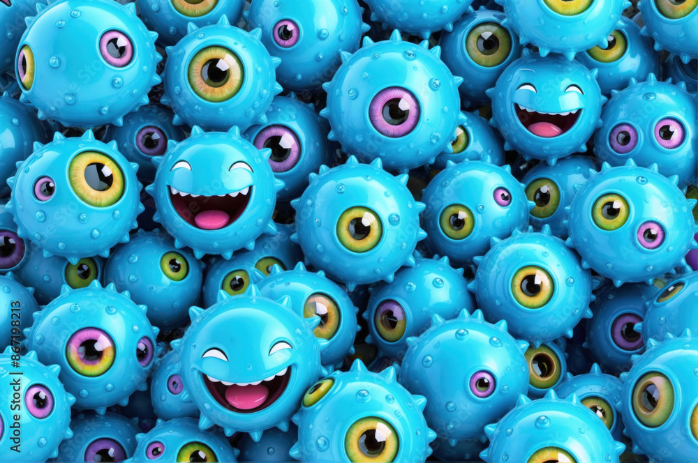 Group of cartoon monsters. Funny smiling microbes. Microorganisms ...