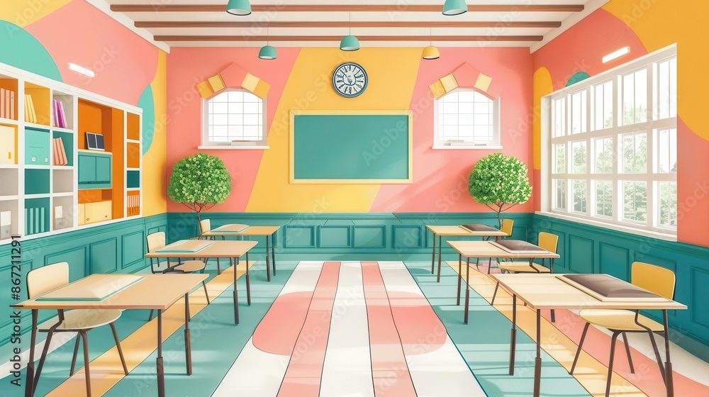 Cute classroom cartoon fun flat design side view teacher theme water ...