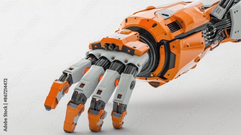 Robot arm with hand grip and powersupply for manufacturing industrial ...