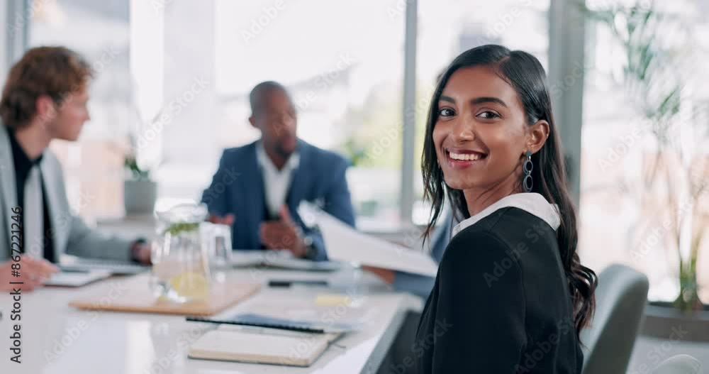 Face, leader and business woman in office meeting for career, coworking ...