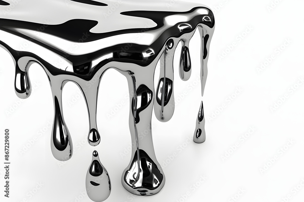 Metal melting 3D shape. Abstract metal dripping liquid symbol. A modern ...