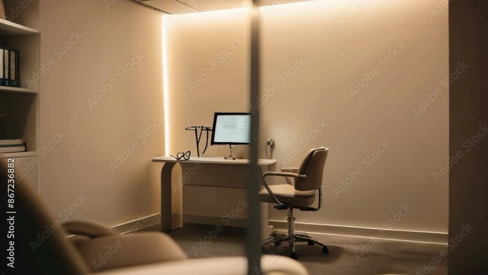 cinematic a doctor's office, where functionality meets modern design. A ...