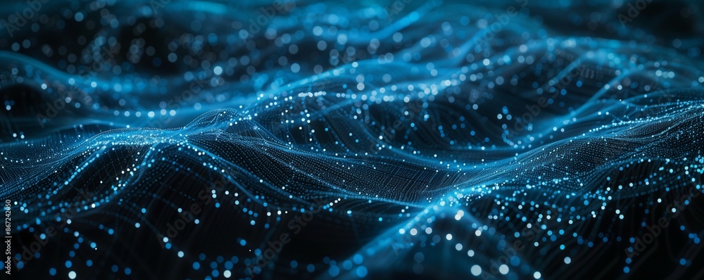 Luminous strands of bioluminescent threads weaving through a dark abyss ...