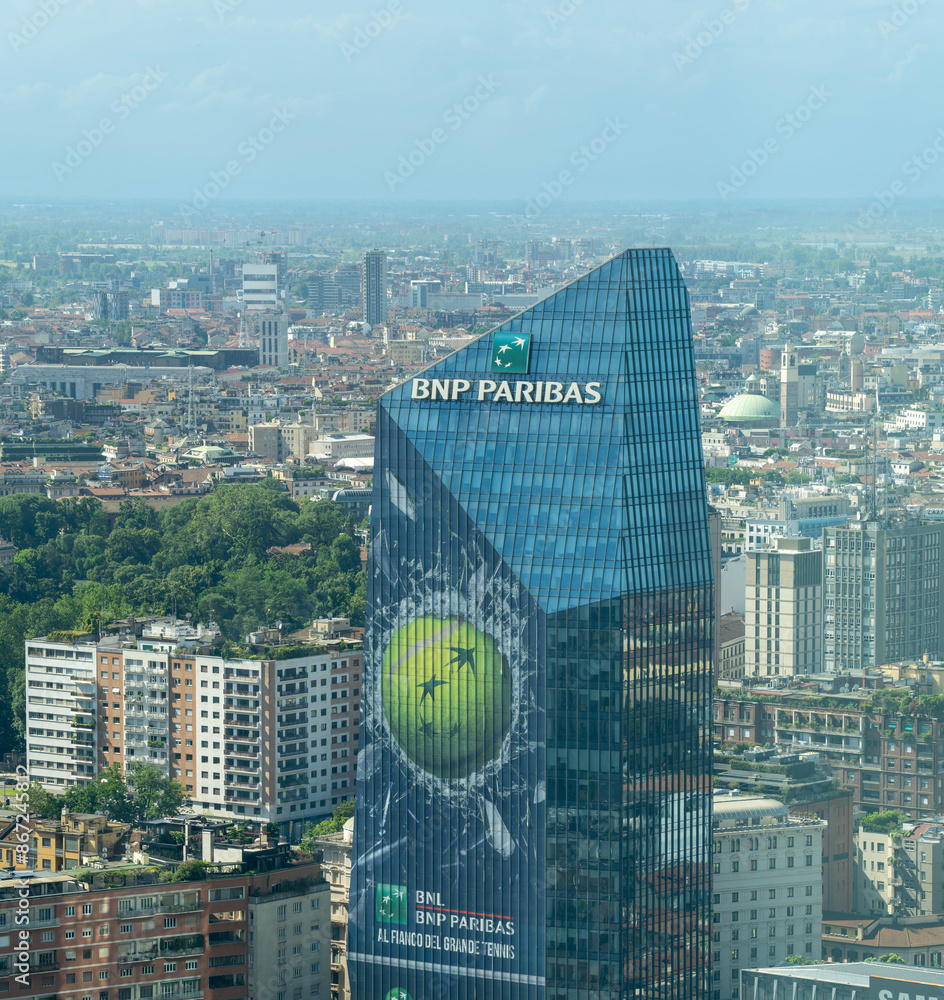 Milano, Italy. Amazing aerial view of the iconic Diamond tower. Today ...