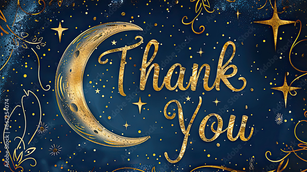 "Thank You" in opulent golden calligraphy on a deep midnight blue ...
