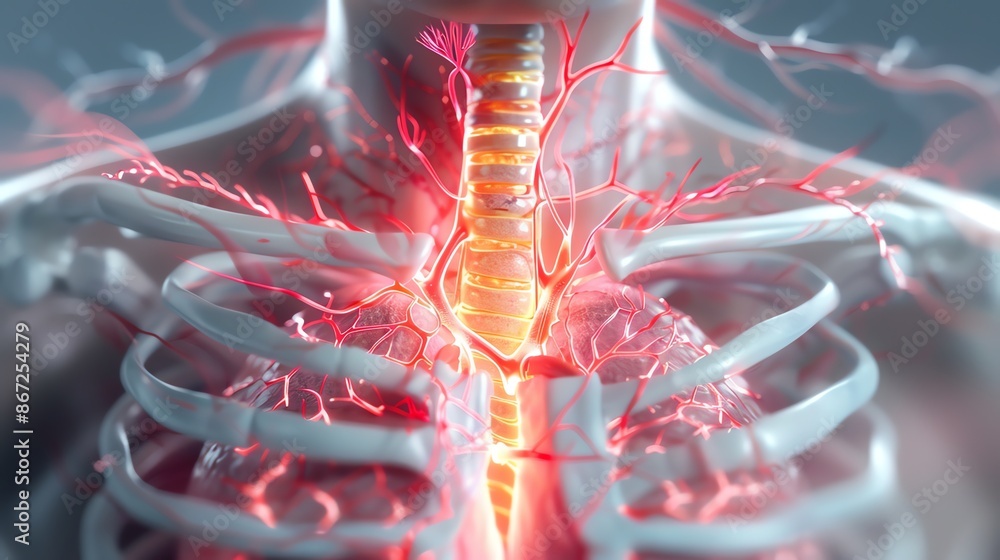 illustration of human thoracic vertebrae and nervous system ...
