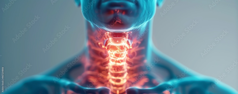 3D illustration of a human neck with highlighted spine, showcasing ...