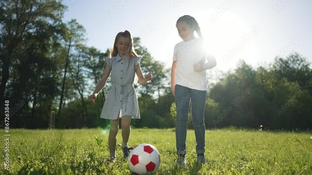 Children playing ball in park. Happy kids enjoying outdoor playtime ...