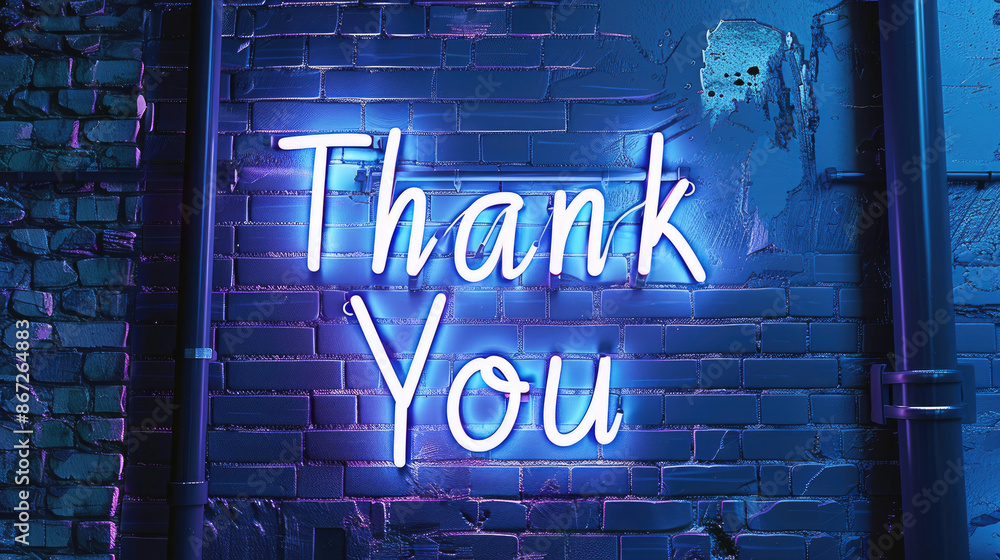 "Thank You" in sleek white neon font gracing a sophisticated navy blue ...