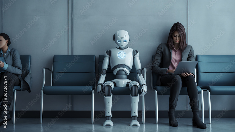 Job applicants sitting in the waiting room They are waiting for a job ...
