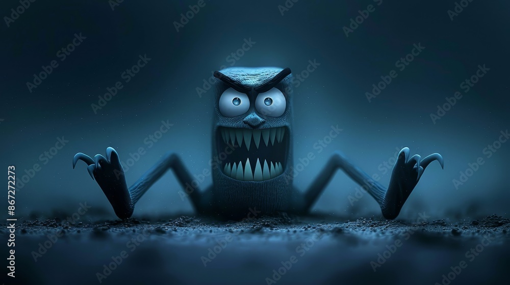 Glowing-eyed creature emerges from murky depths. Elongated body with ...