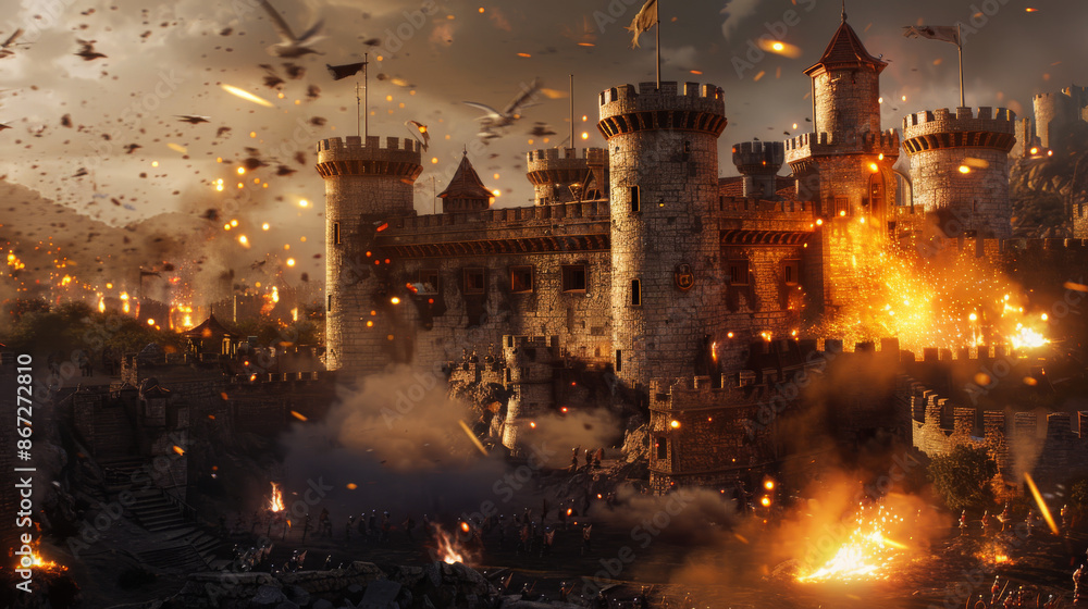 Medieval Digital Siege A medieval castle under siege with D catapults ...