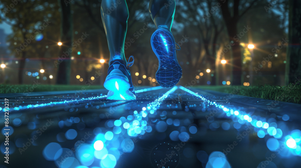 Virtual Runner?s Path Legs of a runner in a D park setting with D ...