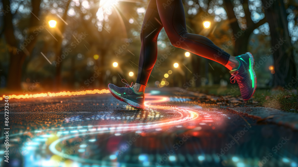Virtual Runner?s Path Legs of a runner in a D park setting with D ...