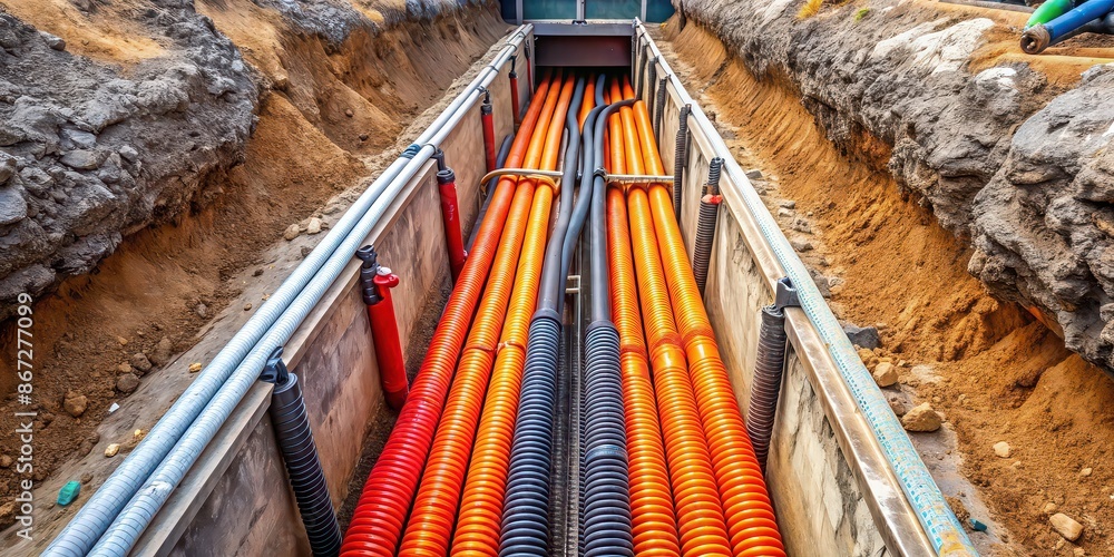 Underground cable duct bank installation , construction, infrastructure ...