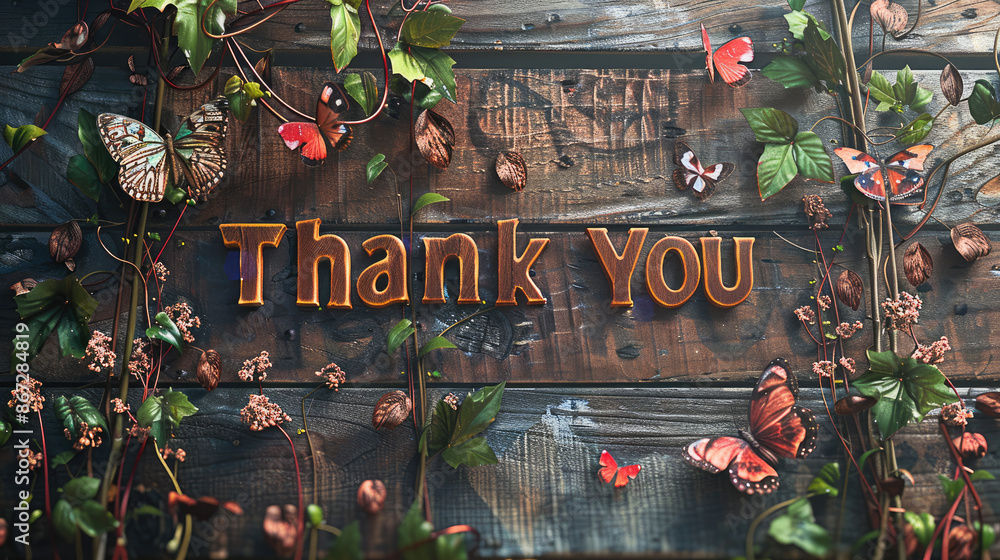 "Thank YOU" written in rustic letters on a warm wooden canvas ...