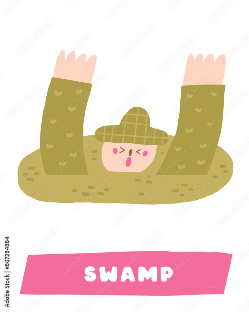 Learn swamp nature flashcard. Learning English words for kids. Cute ...