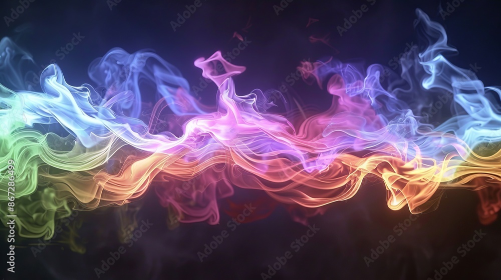 Ethereal wisps of vibrant smoke form a mesmerizing spectrum. Flowing ...